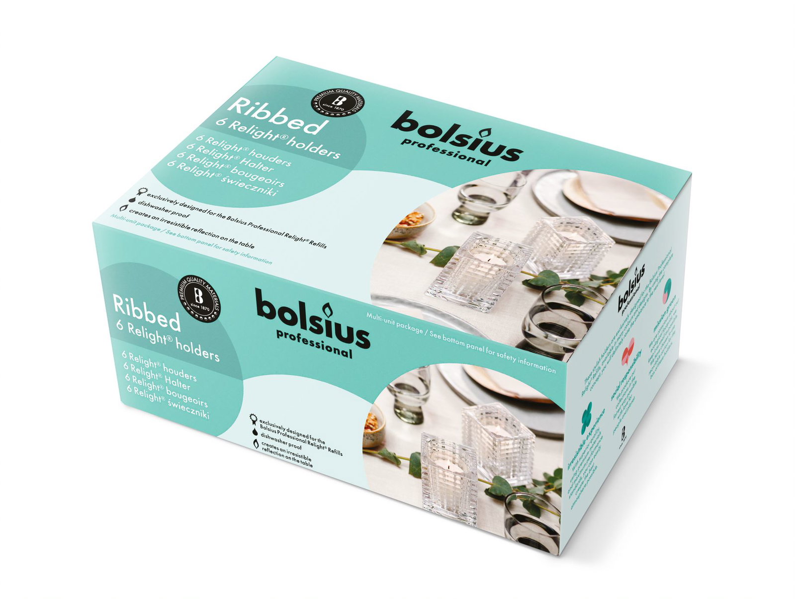 Bolsius ReLight Houder Ribbed Transparant 6 Stuks - HygiëneLoods